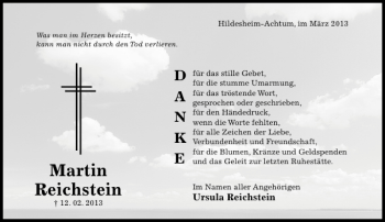 Traueranzeigen von Martin Reichstein | Trauerportal Hildesheimer ...