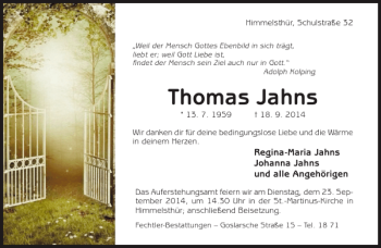 Traueranzeigen von Thomas Jahns | Trauerportal Hildesheimer Allgemeine ...