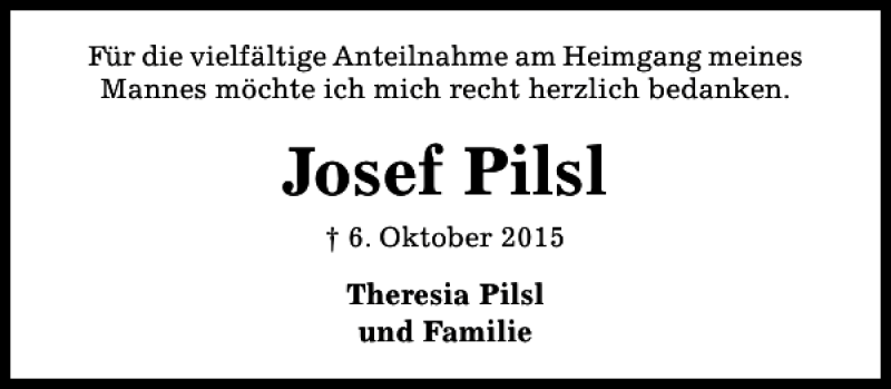 Traueranzeigen von Josef Pilsl | Trauerportal Hildesheimer Allgemeine ...