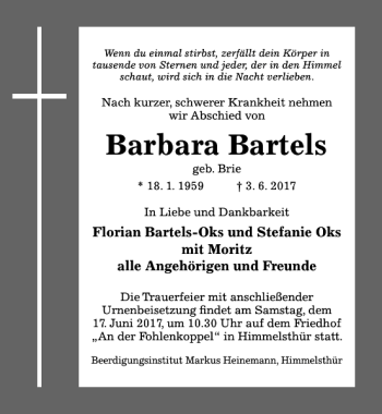 Traueranzeigen von Barbara Bartels | Trauerportal Hildesheimer ...
