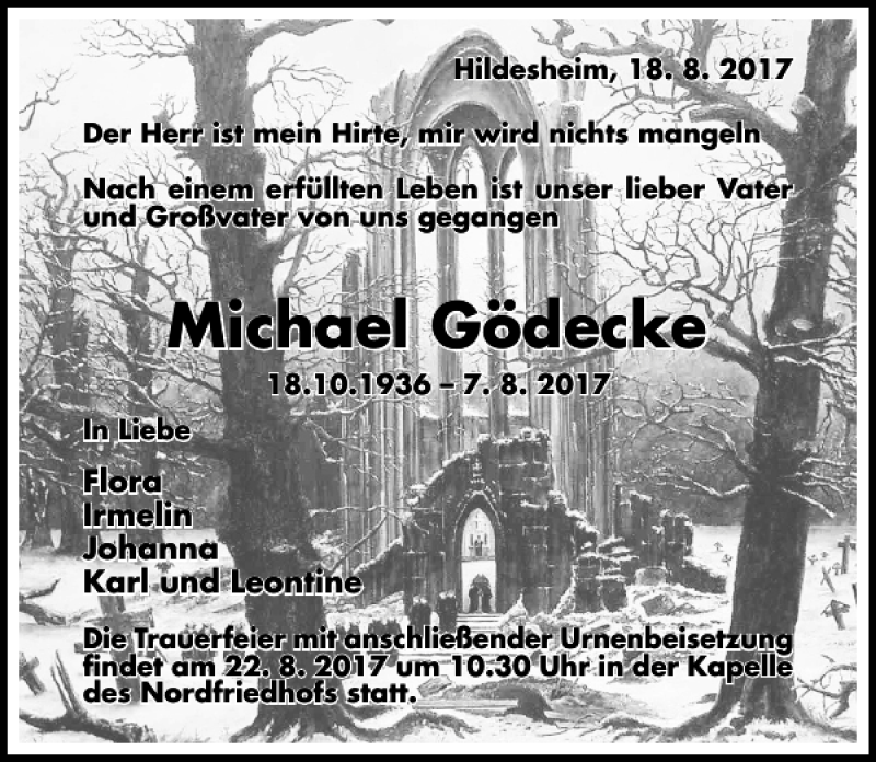 Traueranzeigen von Michael Gödecke | Trauerportal Hildesheimer ...