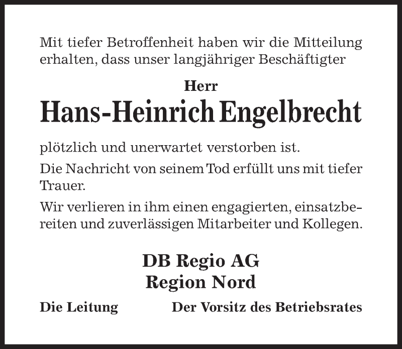 Traueranzeigen von Hans-Heinrich Engelbrecht | Trauerportal ...