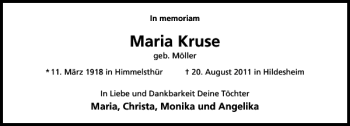 Traueranzeigen von Maria Kruse | Trauerportal Hildesheimer Allgemeine ...