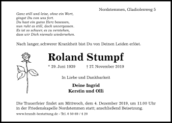 Traueranzeigen von Roland Stumpf | Trauerportal Hildesheimer Allgemeine ...