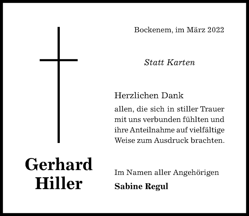 Traueranzeigen von Gerhard Hiller | Trauerportal Hildesheimer ...