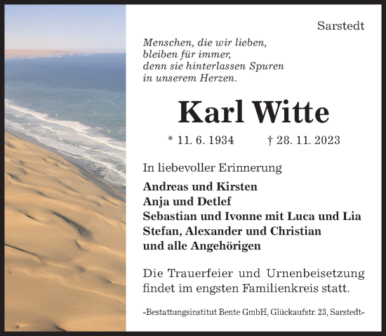 Traueranzeigen von Karl Witte | Trauerportal Hildesheimer Allgemeine ...