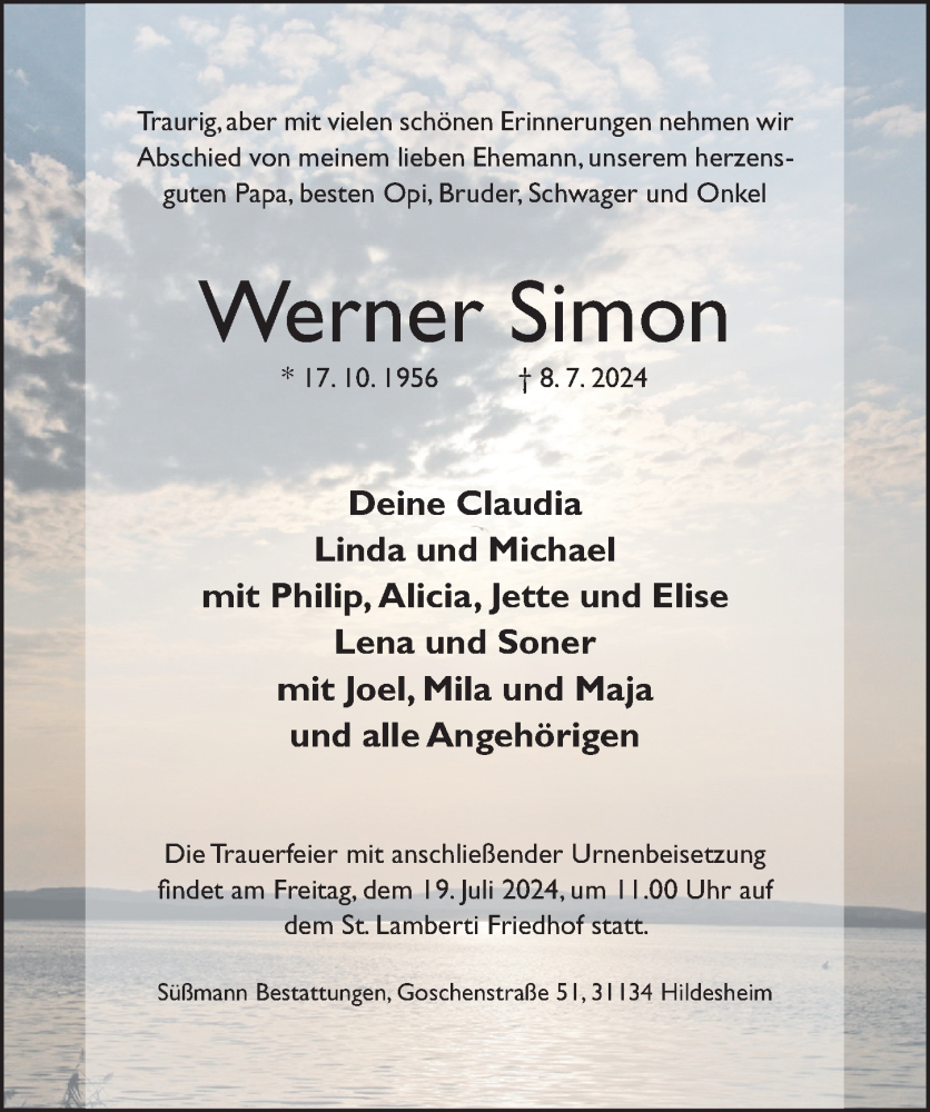 Traueranzeigen von Werner Simon | Trauerportal Hildesheimer Allgemeine Zeitung