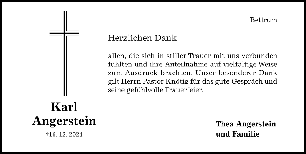 Traueranzeigen von Karl Angerstein | Trauerportal Hildesheimer ...