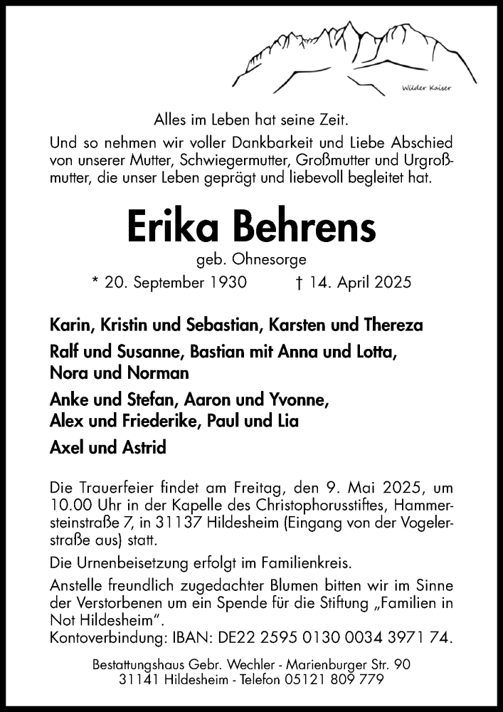 Traueranzeigen von Erika Behrens | Trauerportal Hildesheimer Allgemeine ...