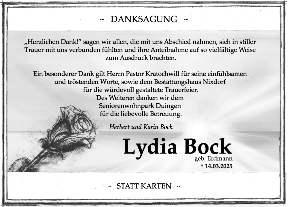 Traueranzeigen von Lydia Bock | Trauerportal Hildesheimer Allgemeine ...